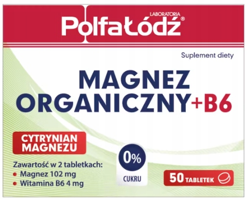 Polfa Magnez Organiczny + B6 WITAMINA B cytrynian magnezu 50 tabletek (5904194110482) • Cena ...
