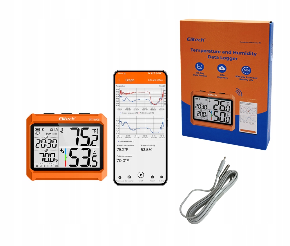 Digitális Bluetooth hőmérő és páratartalom-mérő Elitech IPT-100S-02 ...