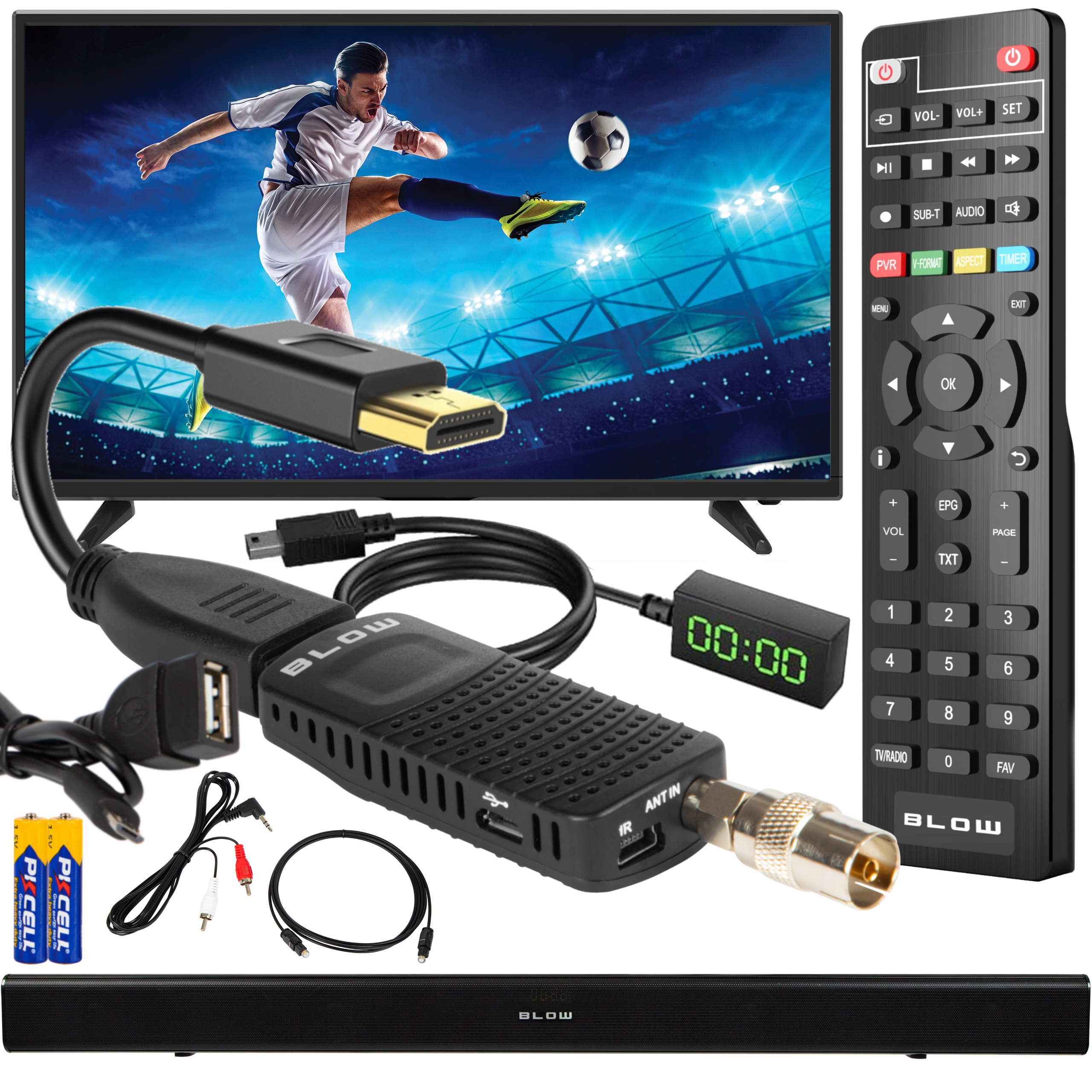 DEKODER TUNER TV DVB-T2 HEVC H.265 FULL HD MINI STICK PILOT ZESTAW ...