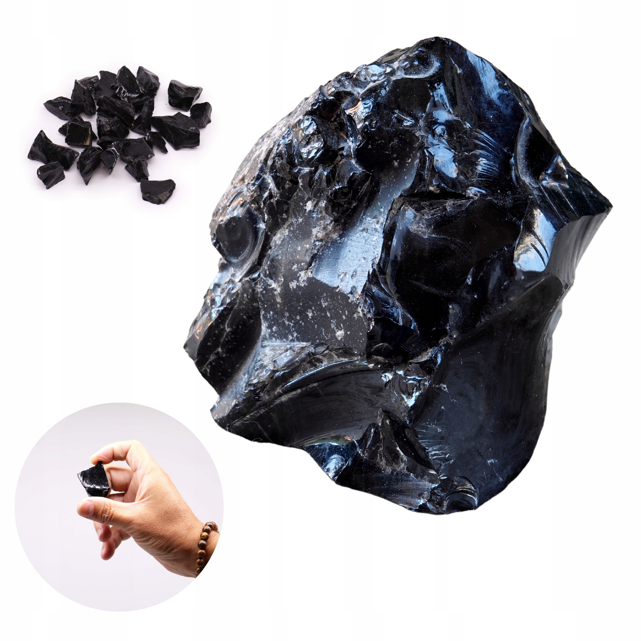 CZARNY OBSYDIAN minerał kamień surowy OCHRONA INTUICJA wsparcie ...