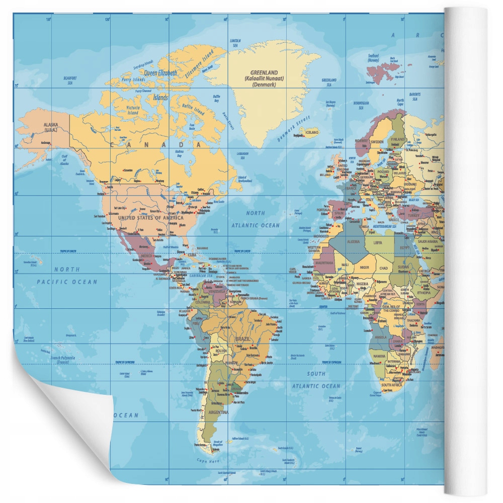 Fototapeta do obývačky Fyzická mapa sveta 300x450 za 129.34EUR - Allegro