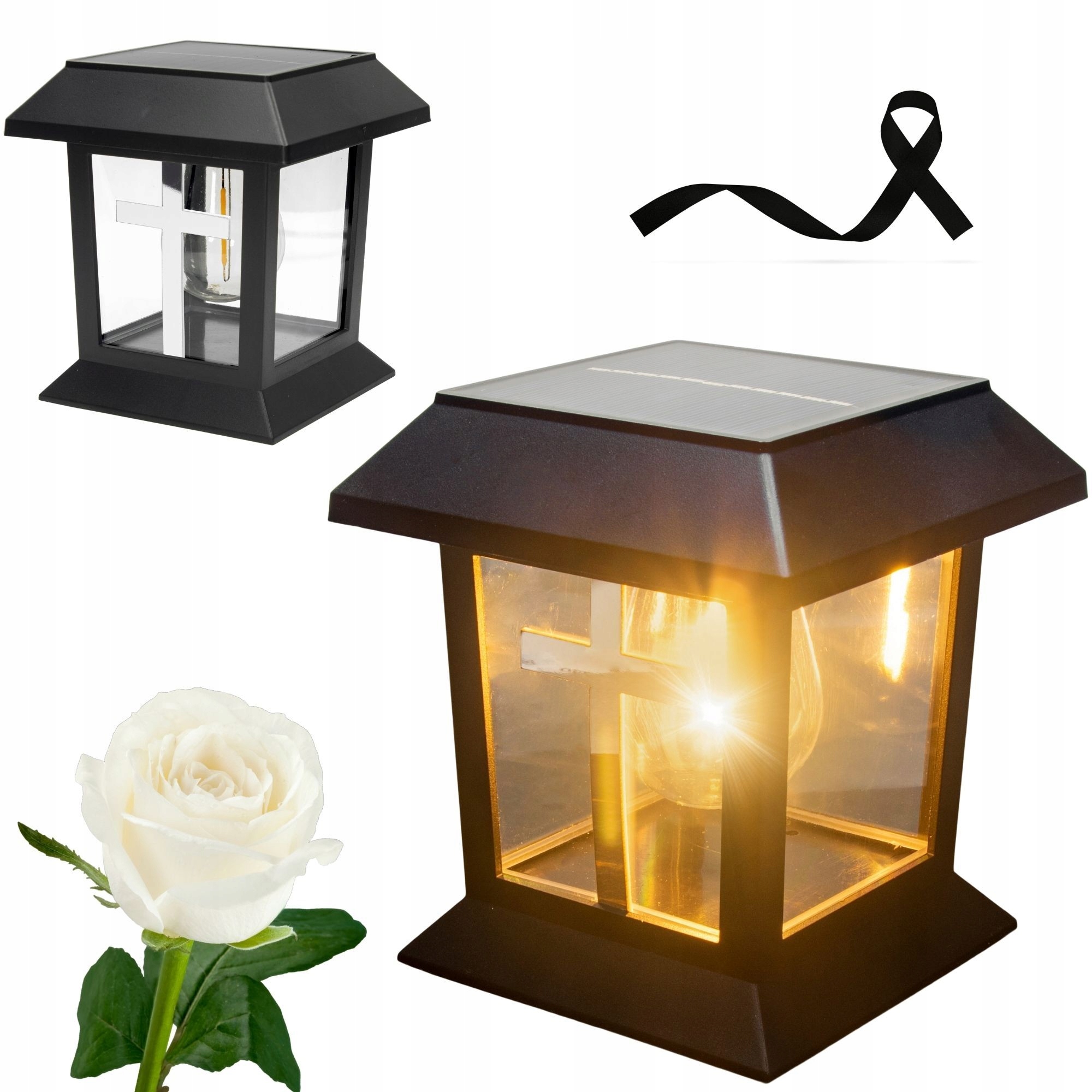 HŘBITOVNÍ SVÍČKA Solární LED LAMPION NA HROB SOŠKA NA HŘBITOV S KŘÍŽEM ...