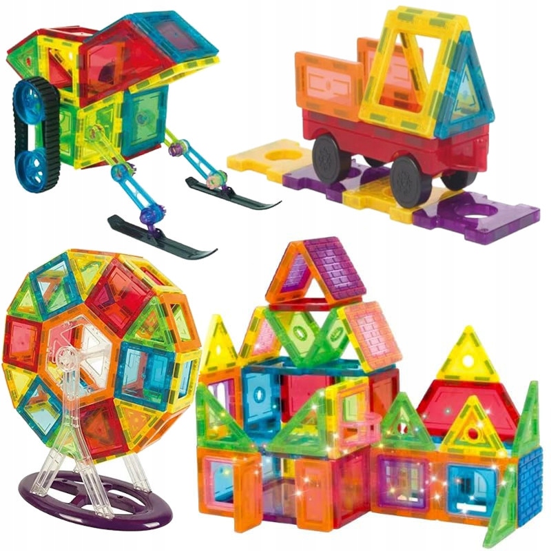 Duże klocki magnetyczne konstrukcyjne 3D panele Magnetic Tiles 130 elem ...