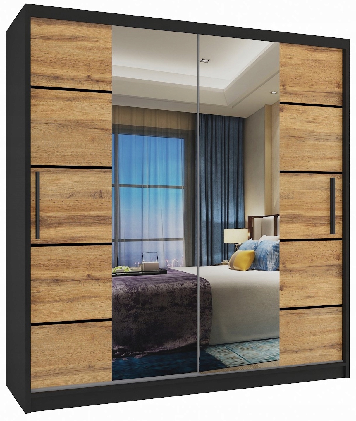 Szafa Belini MIRROR 158 x 216 x 60 cm dąb wotan szafa z lustrem ...