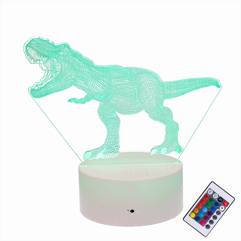 LAMPKA NOCNA 3D LED DINOZAUR T-REX JURASSIC PARK LAMPA 16 KOLORÓW ...