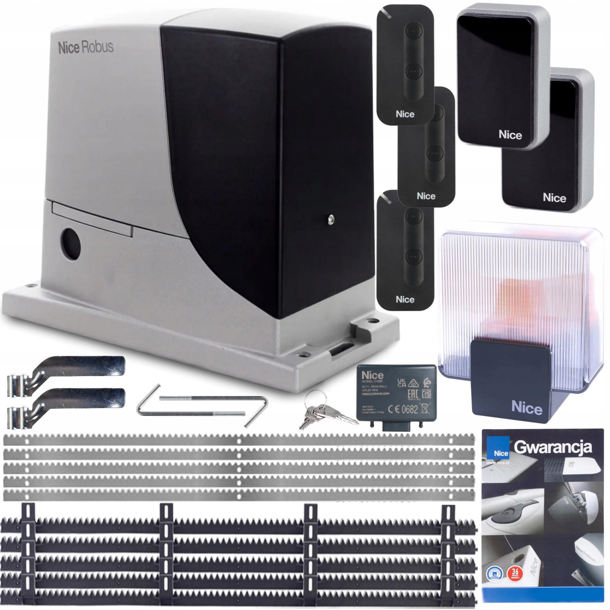 ZESTAW DO BRAM NICE ROBUS 600 3x PILOT MyGO2, LAMPA LED ELB, 5x Listwa (9788365308009) • Cena ...