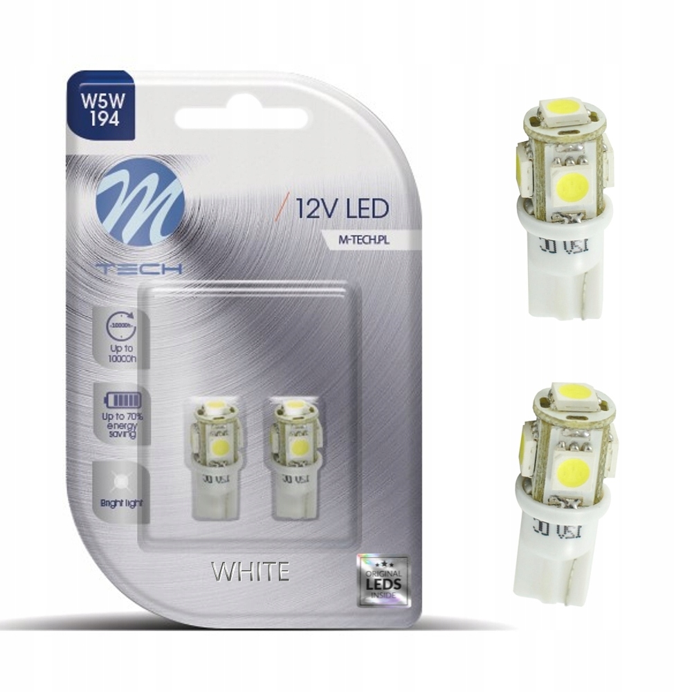 Mocna Dioda LED M-Tech W5W 5xSMD5050 6000K -2szt. 5901508510839 za 9 ...