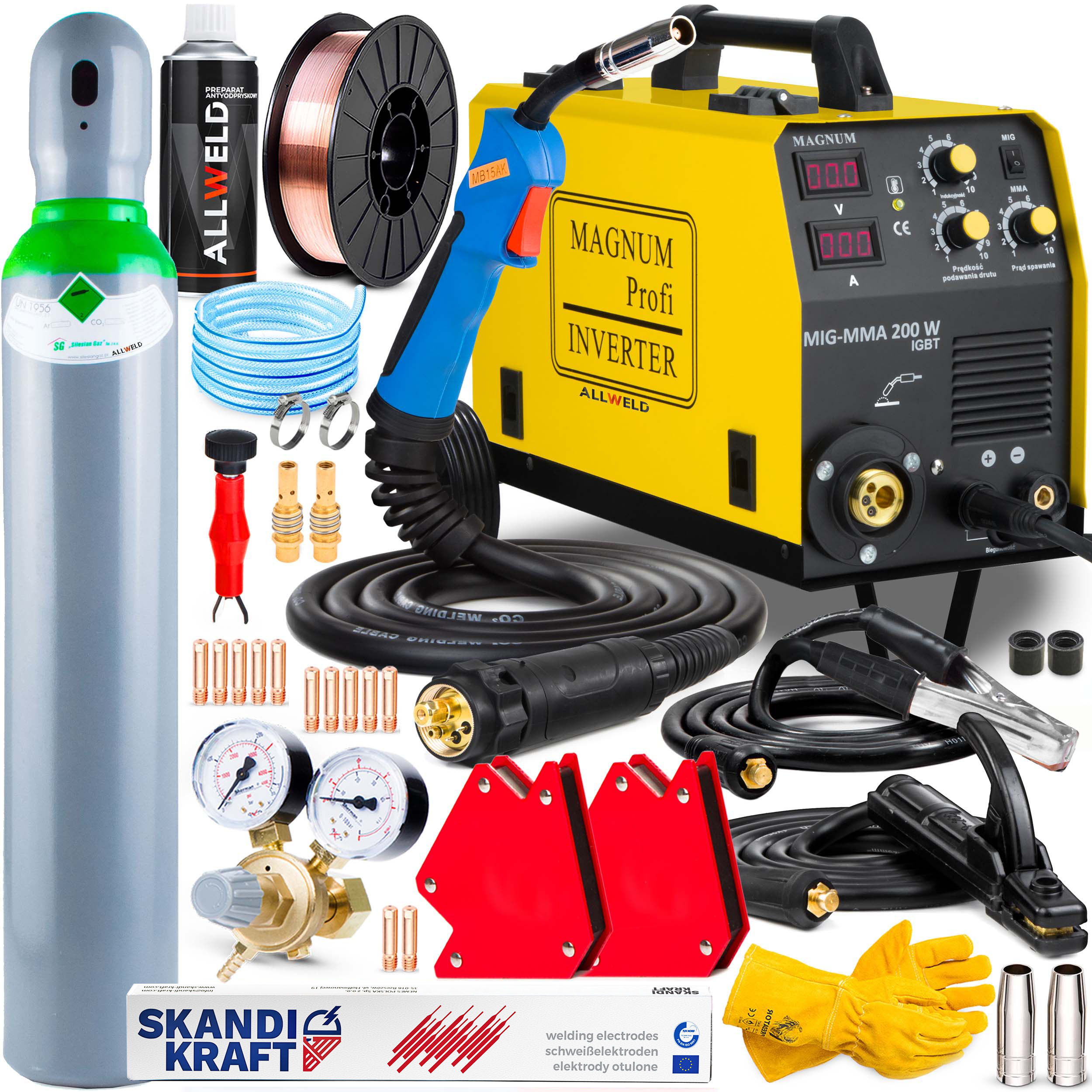 PÓŁAUTOMAT SPAWALNICZY SPAWARKA MIGOMAT MAGNUM MIG 200W MMA IGBT ALUMINIUM (5907195563035 ...