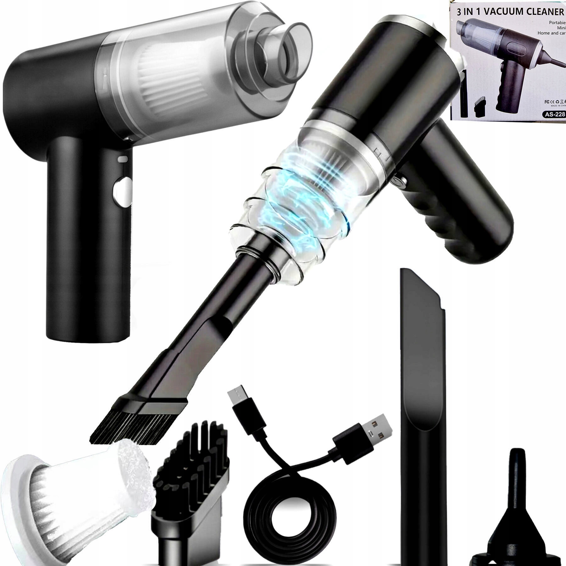 MINI RUČNÝ BEZDRÔTOVÝ VYSÁVAČ DO AUTA 3v1 FÚKAČ - Allegro