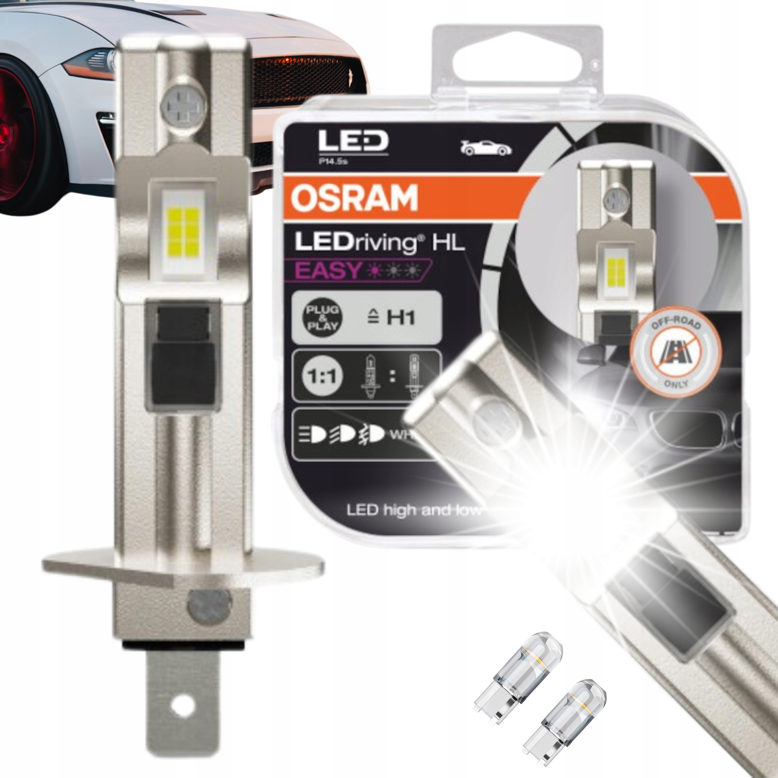 ŻARÓWKI H1 LED OSRAM EASY FIT MOCNE 6500K ZIMNA BIEL +150 CANBUS + W5W ...