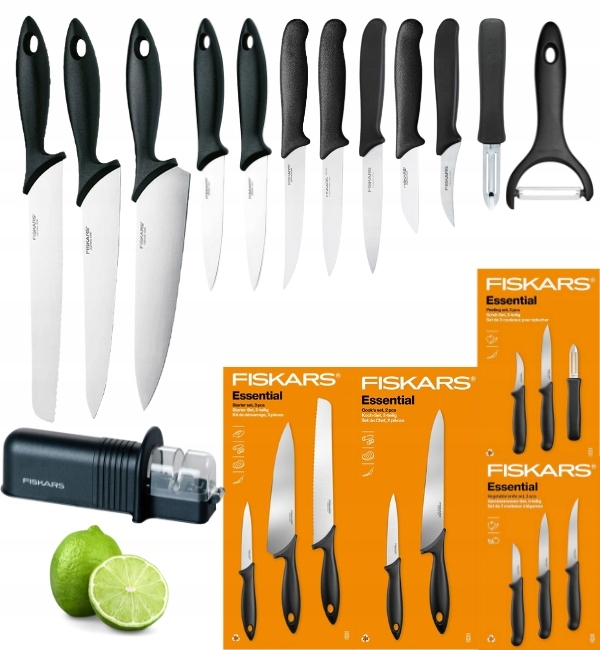 FISKARS ESSENTIAL KPL 11 NOŻY KUCHENNYCH +OSTRZAŁKA +SKROBACZKA FISKARS (5904473669977) • Cena ...