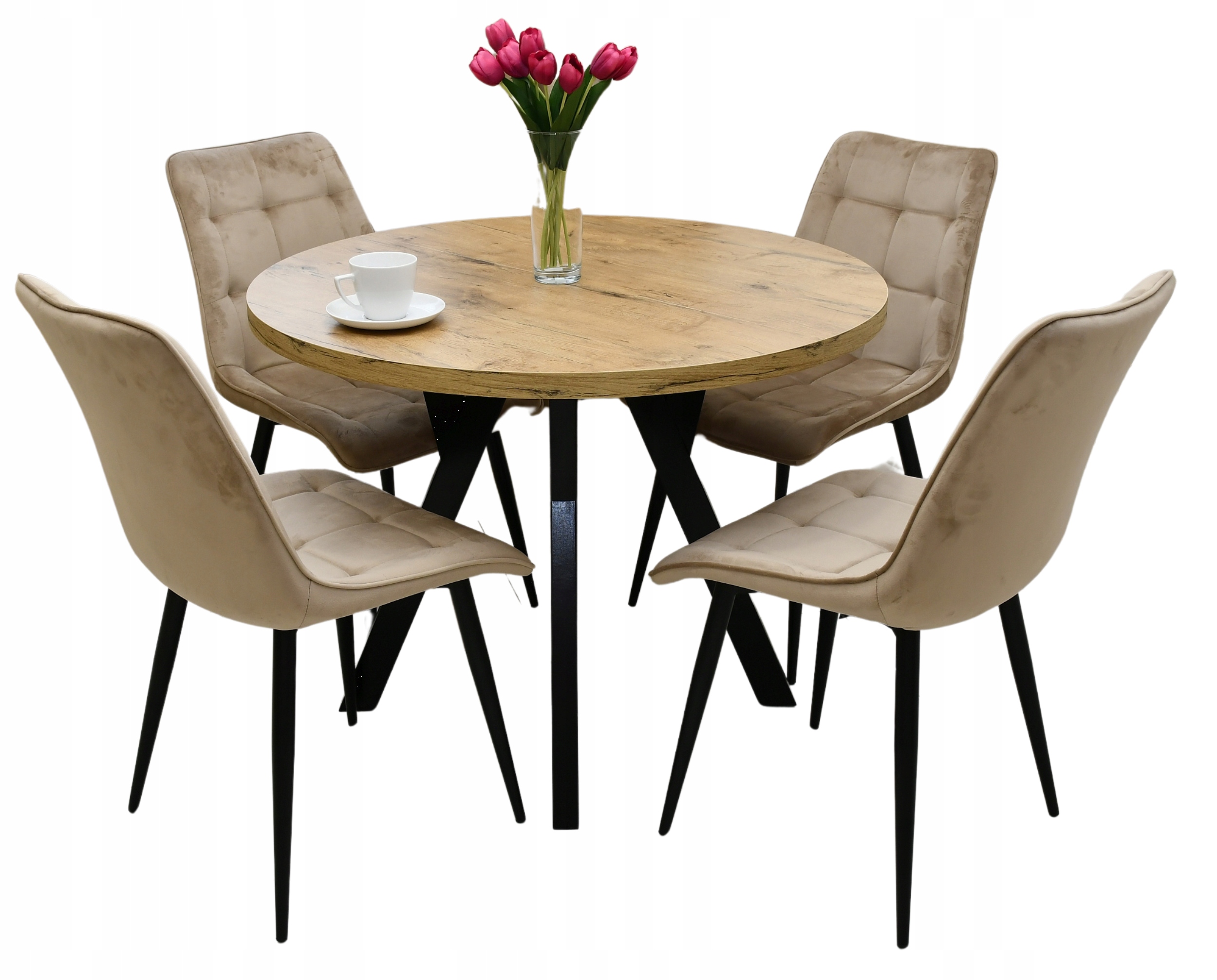 Komplet stół okrągły 100 x 100 cm rozkłada się do 200 cm + krzesła 4 ...