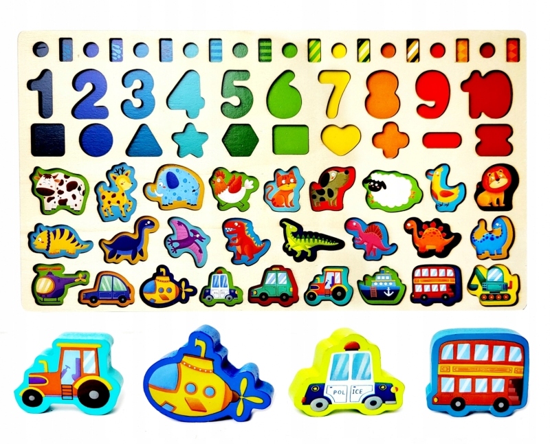 Drewniane puzzle cyfry łowienie rybek uczy liczenia kształty Montessori ...