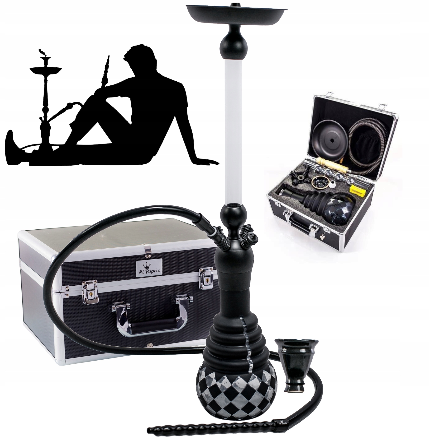 Fajka wodna shisha w KUFERKU walizce CZARNY MATT prezent na walentynki ...