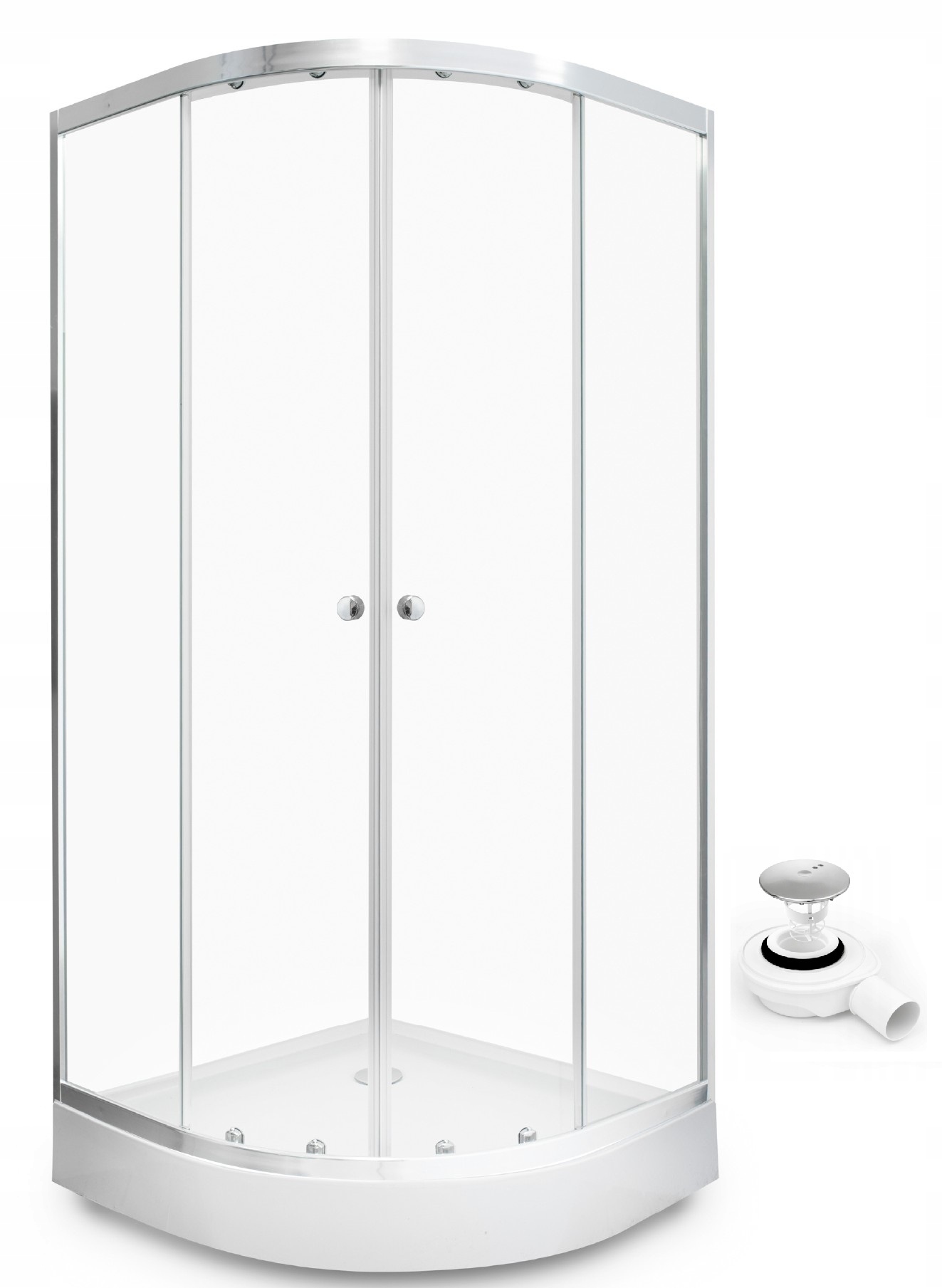 Kabina prysznicowa półokrągła 90x90 CHROM z BRODZIKIEM + SYFON chrom ...