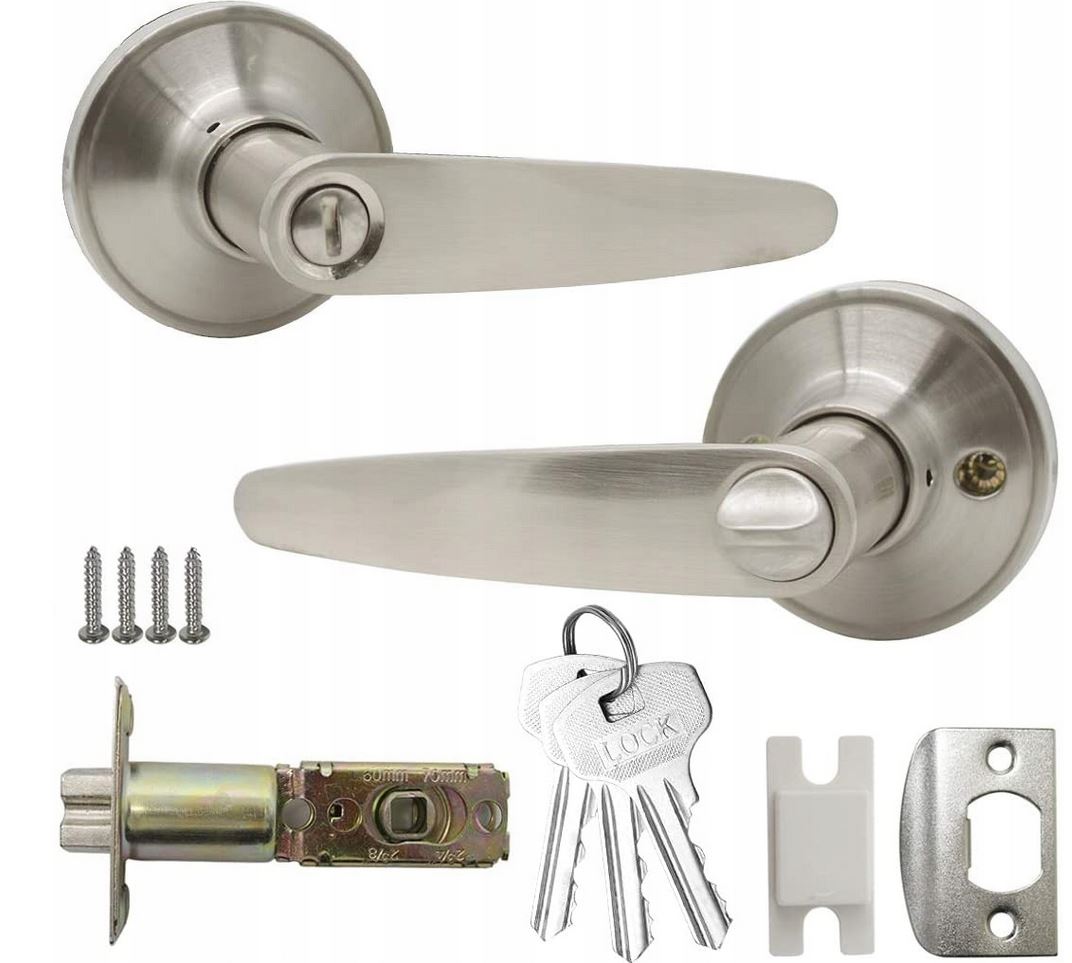 KLAMKA Z ZAMKIEM DO DRZWI Z BLOKADĄ KLUCZEM STAL NIERDZEWNA INOX ...