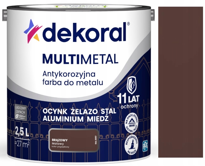 Dekoral Multimetal Farba ANTYKOROZYJNA do metalu RAL 8017 BRĄZOWY 2,5L (5904000056935) • Cena ...