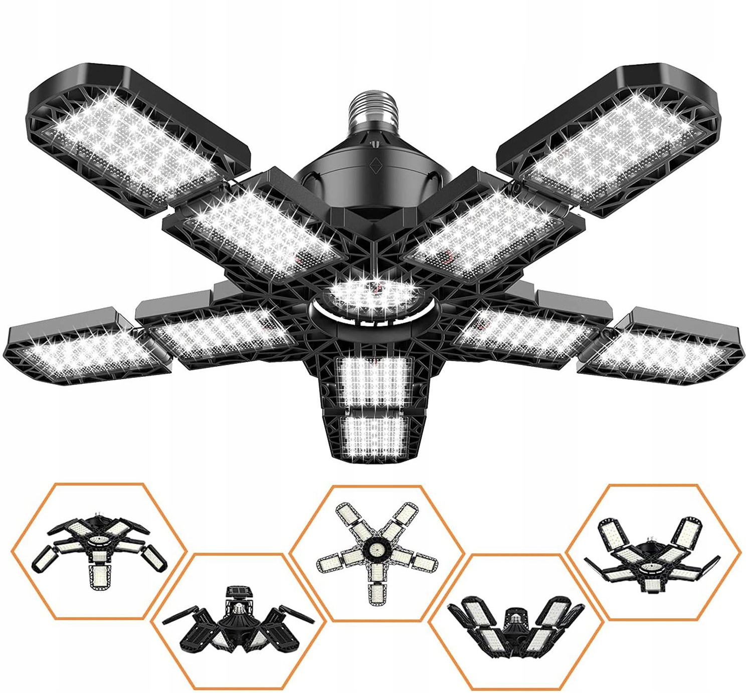 LAMPA GARAŻOWA LED SUFITOWA ROZKŁADANA HALOGEN E27 5 RAMION ... LAMPA GARAŻOWA LED SUFITOWA ROZKŁADANA HALOGEN E27 5 RAMION ...