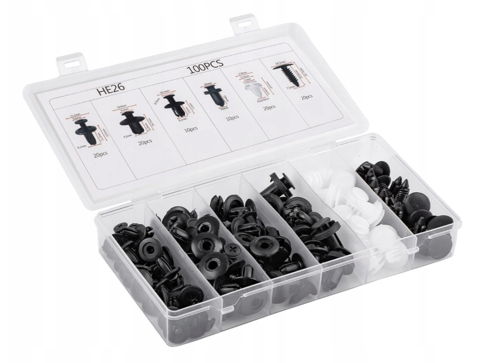 SPINKI KOŁKI KLIPSY SAMOCHODOWE DO AUTA TAPICERKI SAMOCHODOWEJ 100szt ...