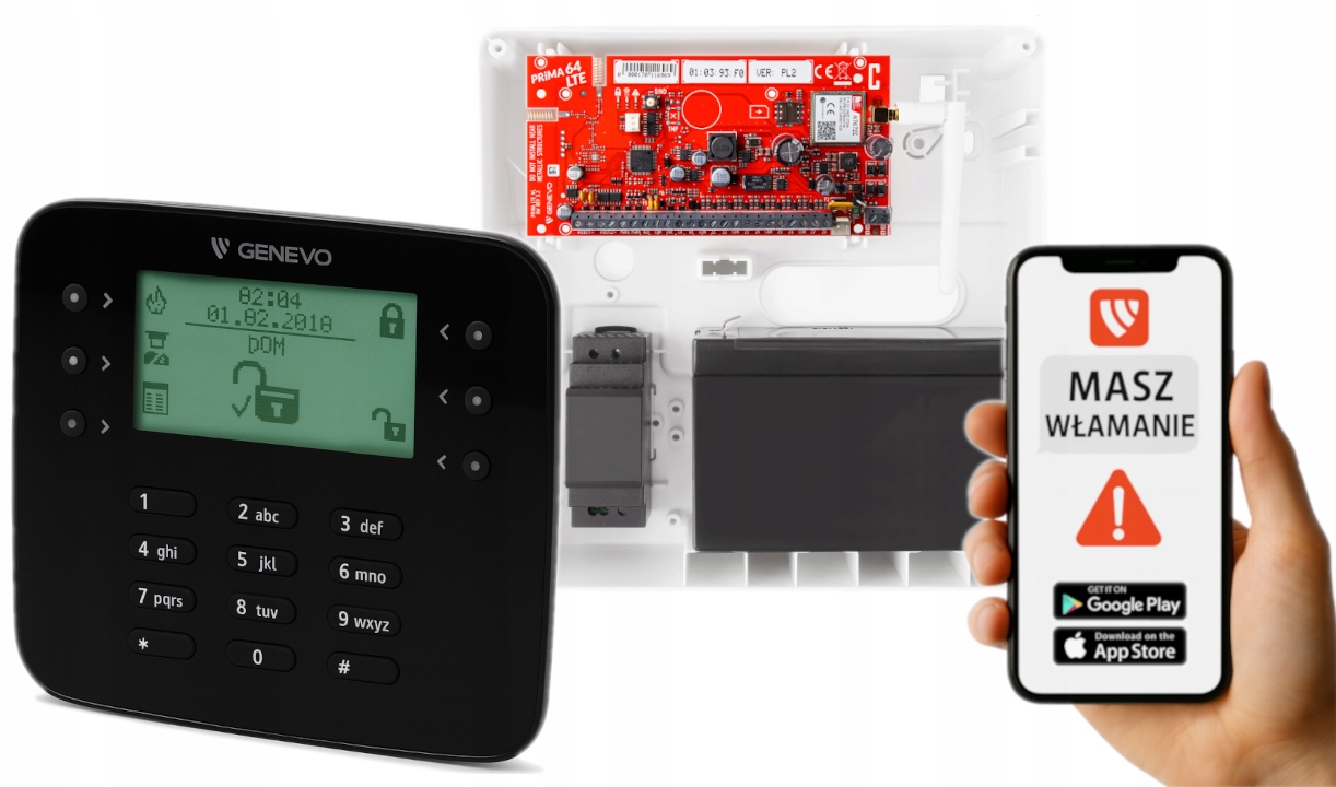 SYSTEM ALARMOWY DO DOMU GENEVO PRiMA64LTE PANEL LCD GSM LTE APLIKACJA (5906692725915) • Cena ...