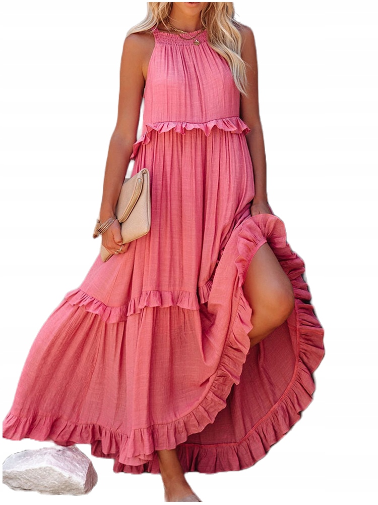 LETNIA DŁUGA SUKIENKA DAMSKA MAXI PLAŻOWA LUŹNA 15004917058 - Allegro.pl