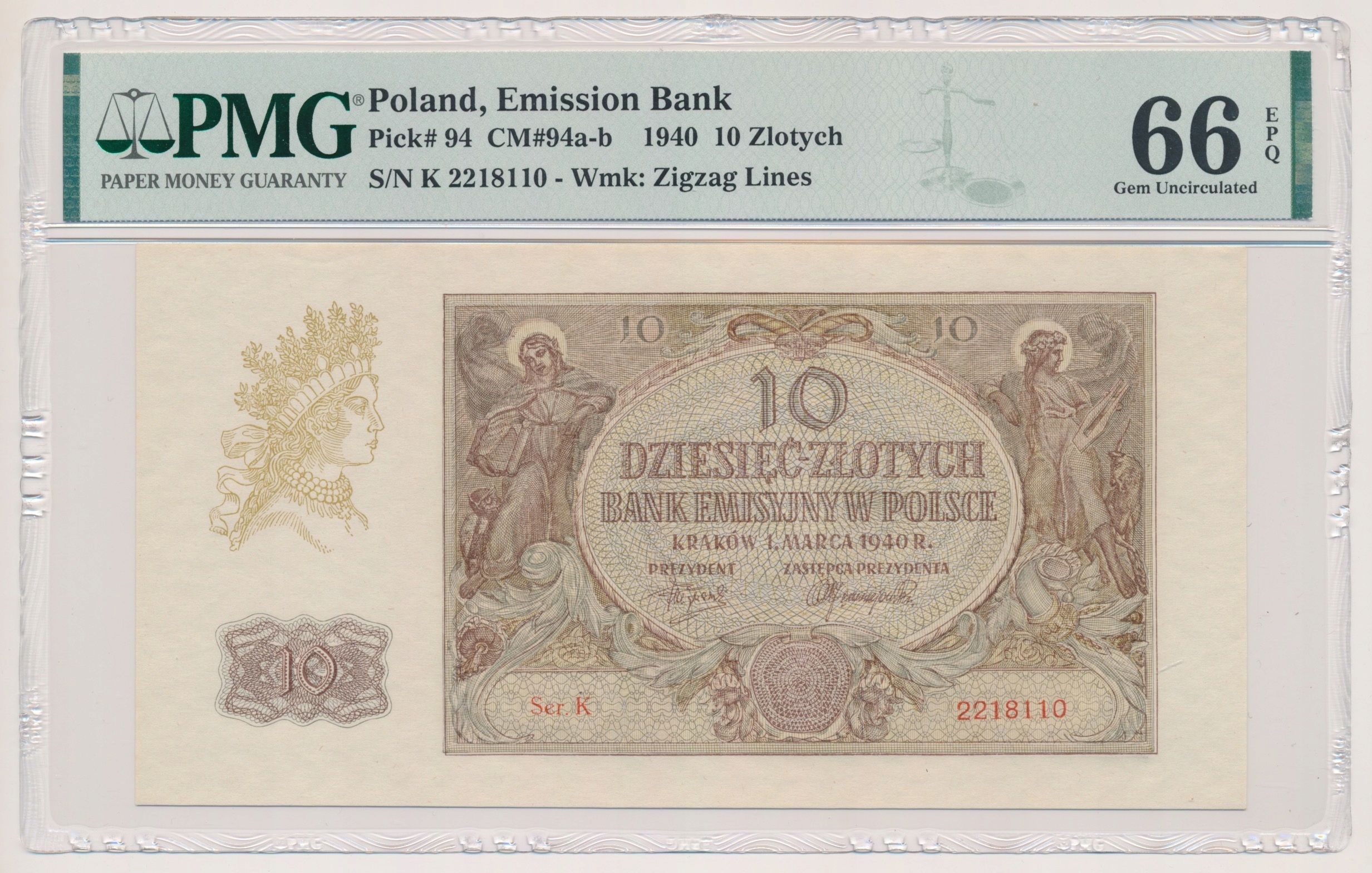 7046. 10 zł 1940 - K - PMG 66 EPQ • Cena, Opinie • Polska 17663110458 • Allegro