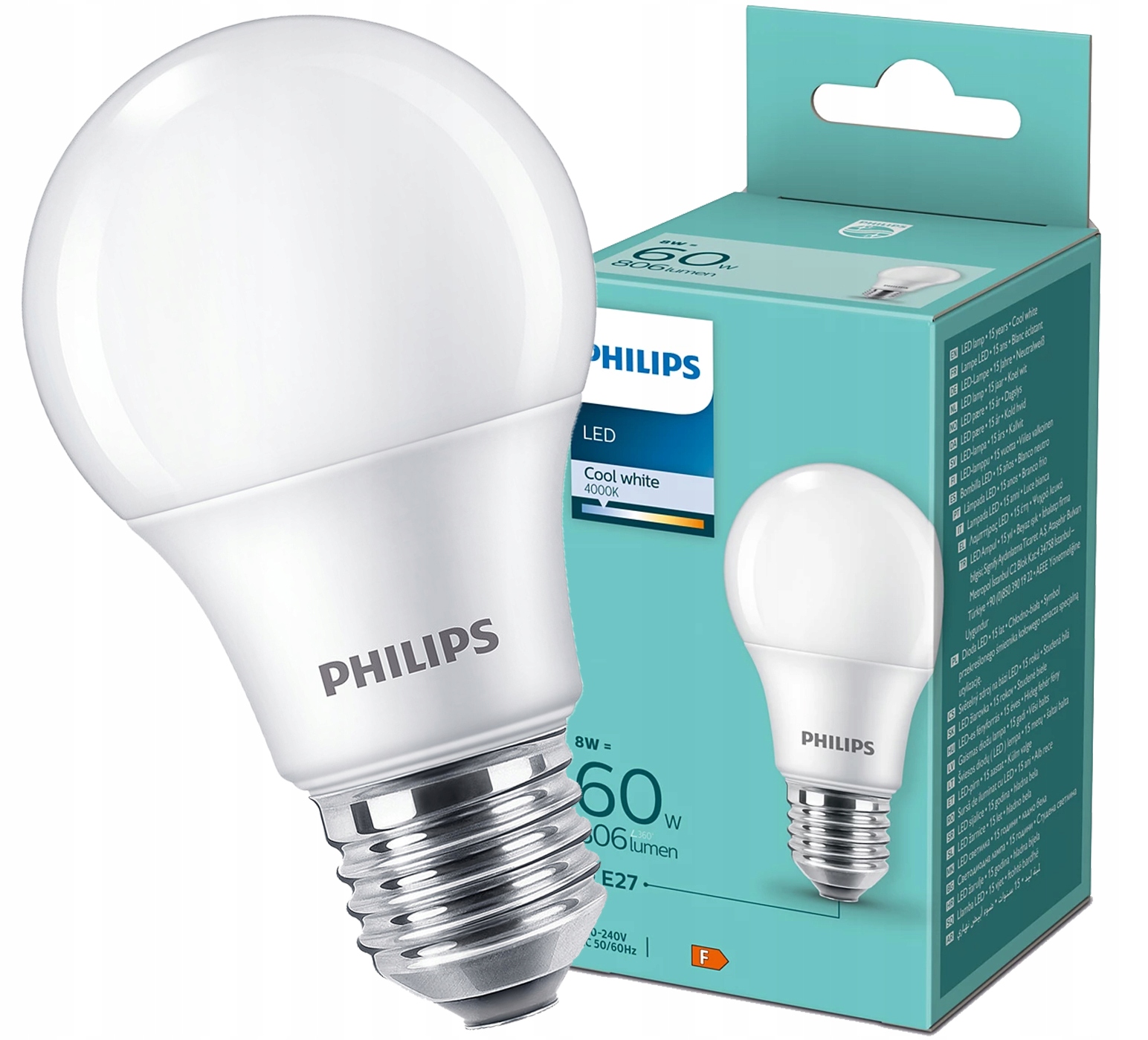 PHILIPS Żarówka LED E27 8W = 60W 4000K NEUTRALNA BIAŁA 806lm A60 ...