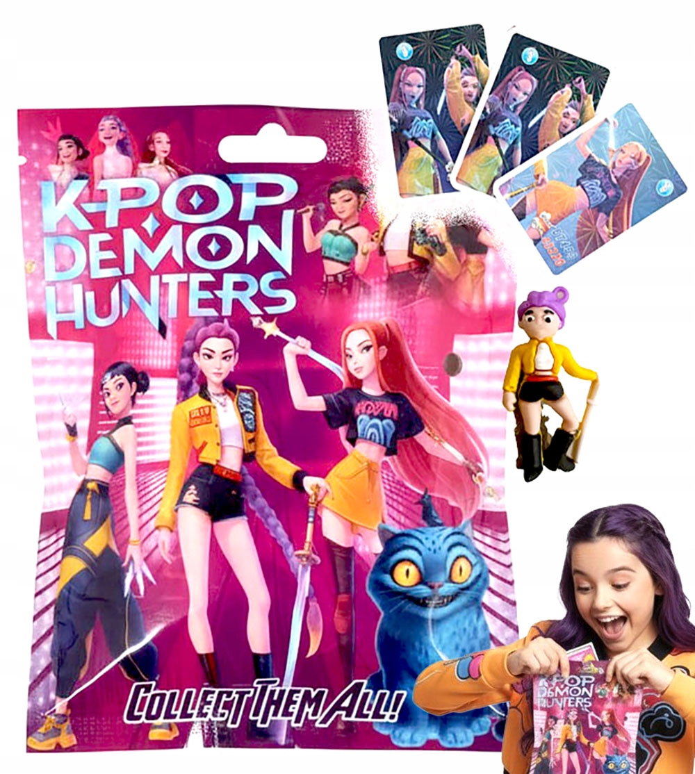 Figura K-pop + 3 KÁRTYA Demon Hunters ZSÁKBAMACSKA MEGLEPETÉS RUMI KPOP ...