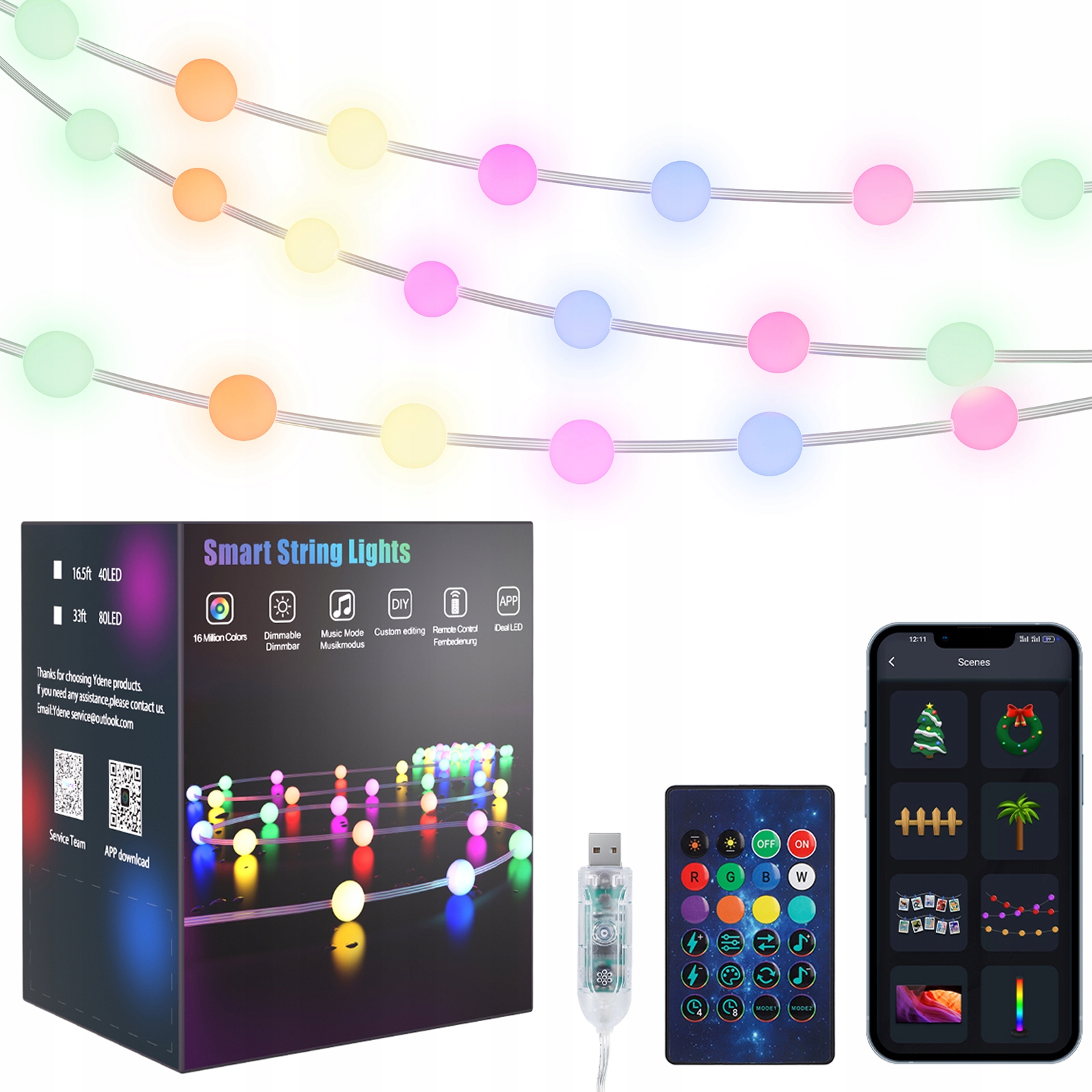 WIELOFUNKCYJNE LAMPKI CHOINKOWE 40 LED RGB KULKI 5M (886545110936 ...