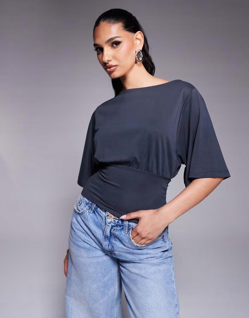 GRANATOWA BLUZKA WIĄZANIE 5JR B10__XS • Cena, Opinie • Bluzki ...