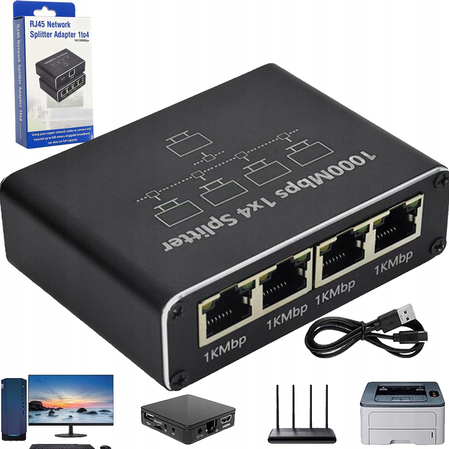 Switch 4 PORT GIGABIT ETHERNET Rozdzielacz Sieci LAN 1000 Mb/s ...
