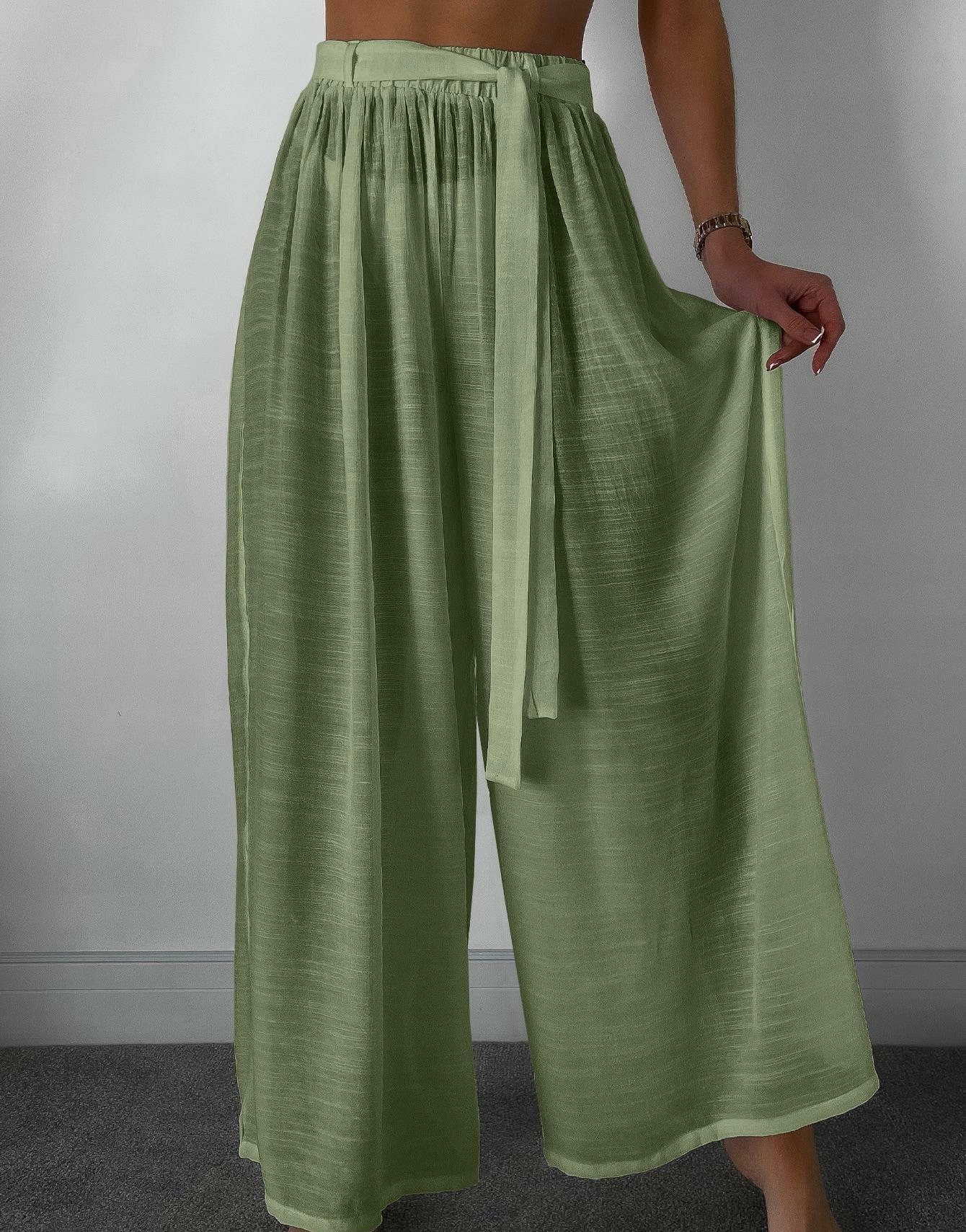 SPODNIE SZEROKIE PROSTE PRZEWIEWNE WYSOKI STAN ZIELONE SHEIN 36 • Cena ...