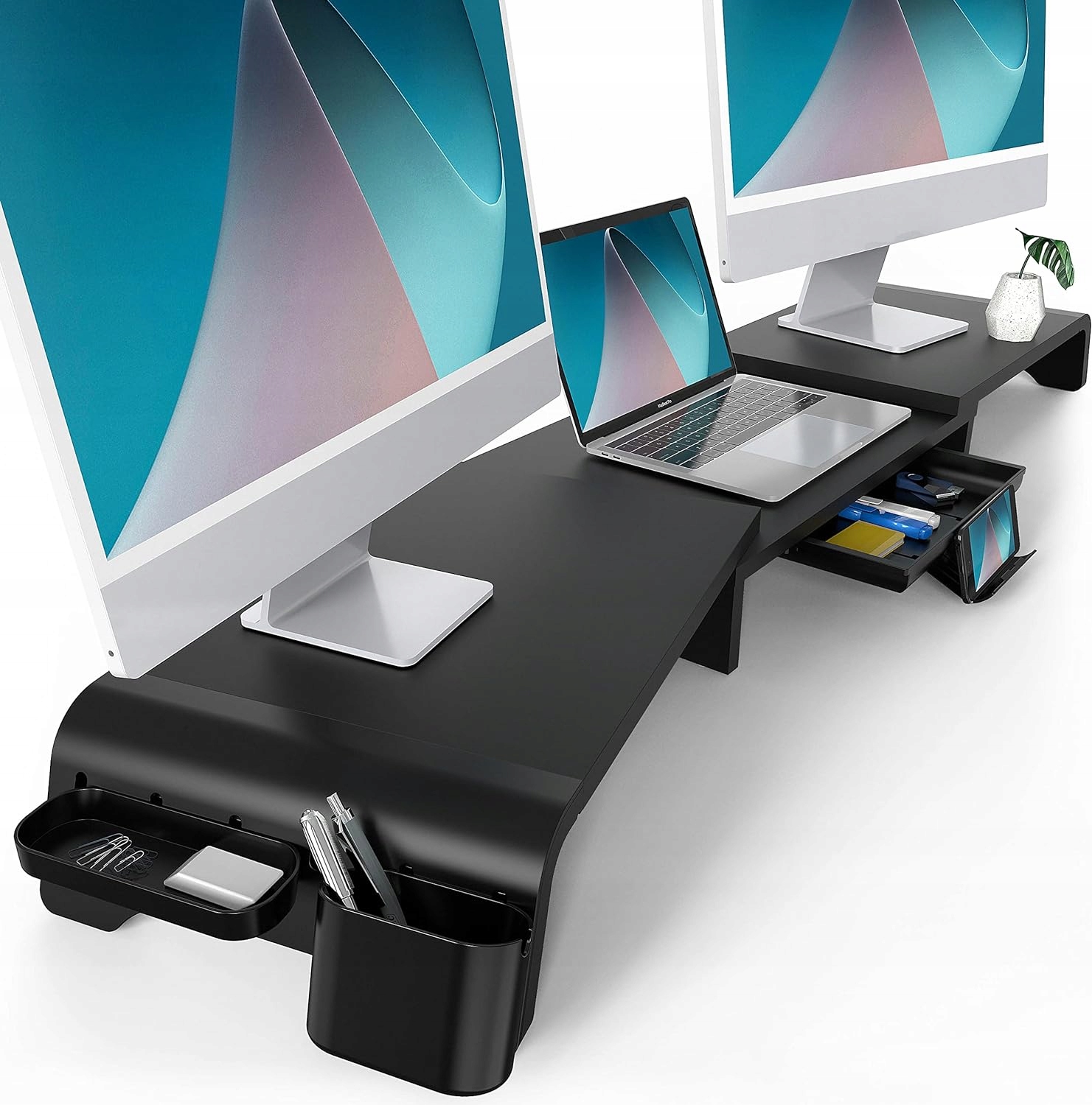 STOJAK POD MONITOR PODSTAWKA Z SZUFLADĄ 3 PÓŁKI Z REGULACJĄ KĄTA ...