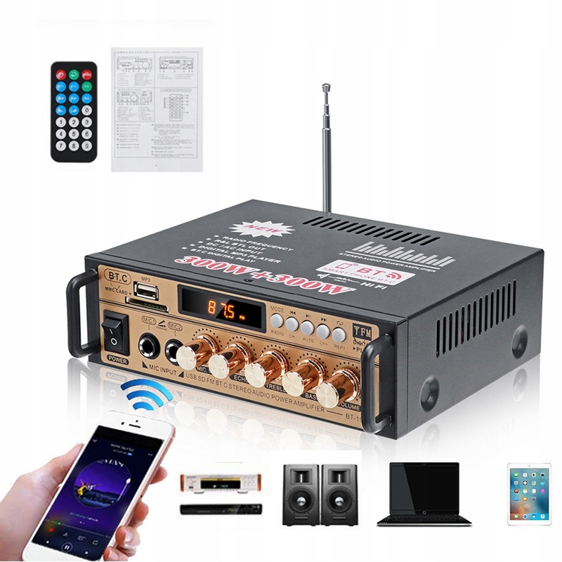 MINI STEREO AUDIO ZESILOVAČ PODPORA RCA/U-DISK/SD KARTA/RADIO FM ...