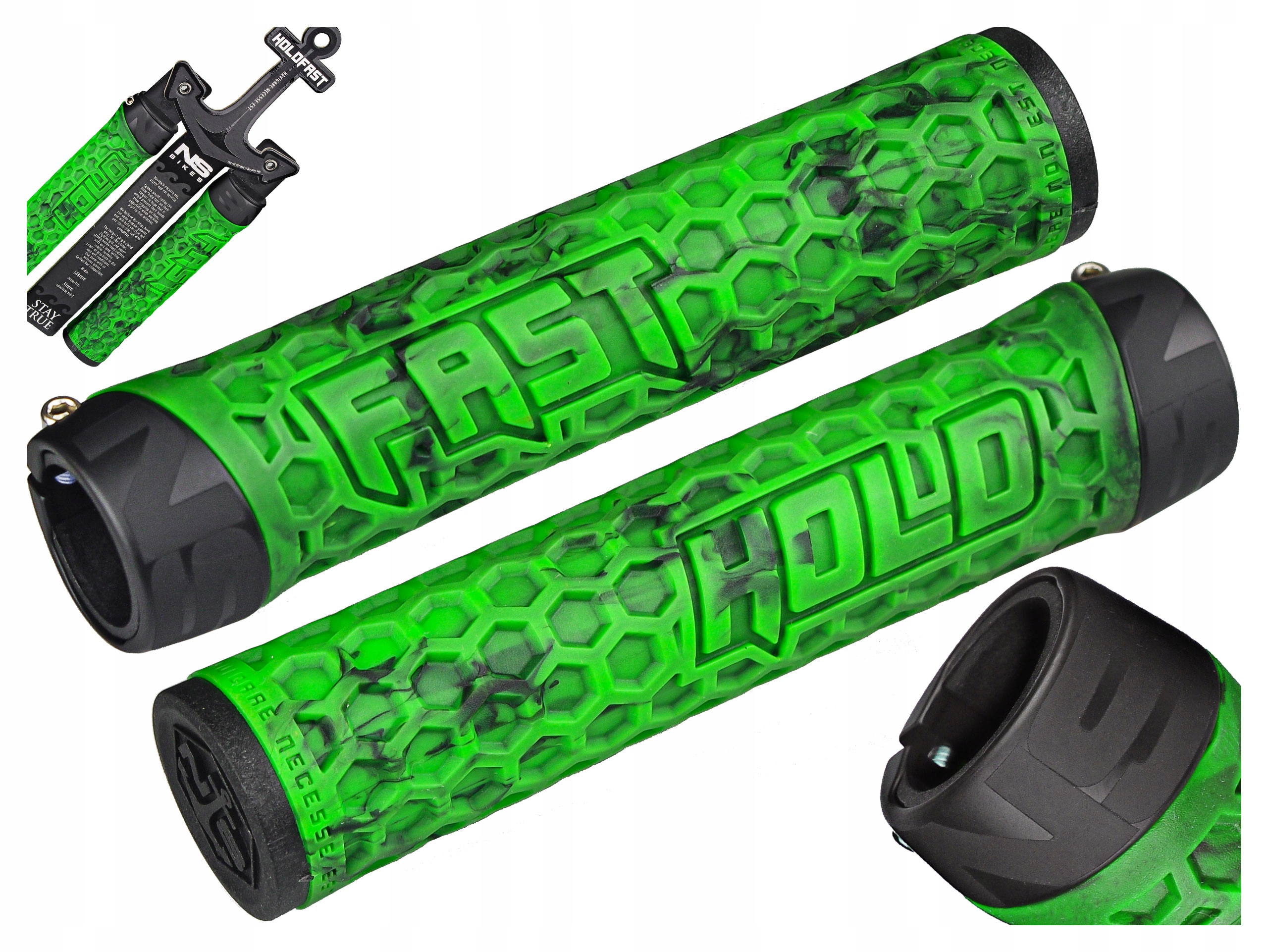 CHWYTY GRIPY ROWEROWE NS BIKES HOLD FAST ZIELONE PRZYKRĘCANE 148 mm ...