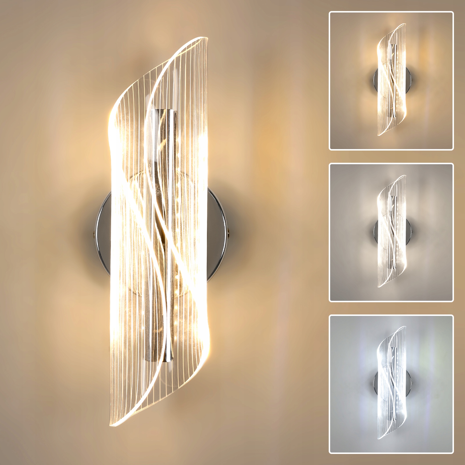 KINKIET ŚCIENNY LAMPA LED ŚCIENNA CHROM WEWNETRZNY NOWOCZESNY 16W ...