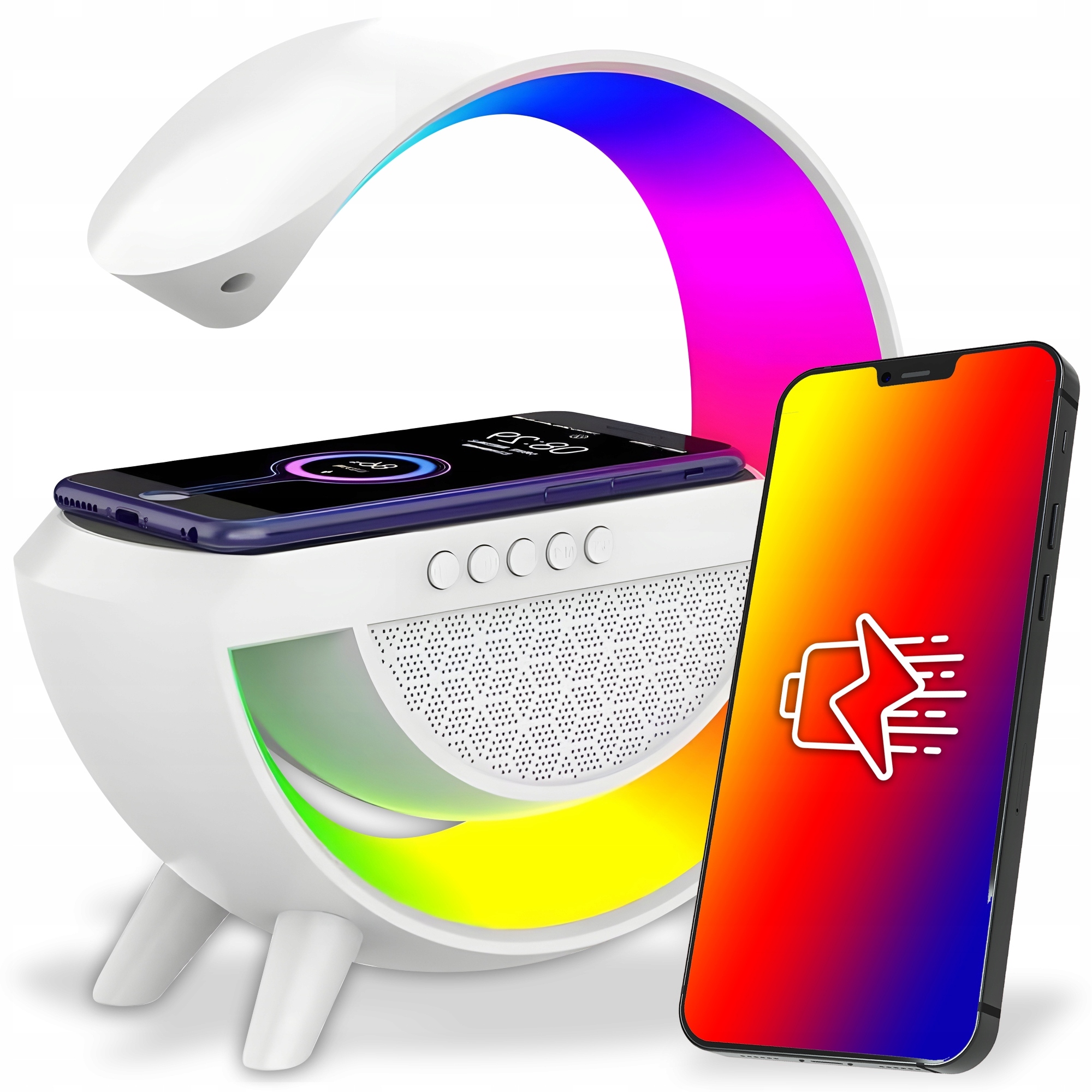 LAMPKA RGB LED GŁOŚNIK BLUETOOTH RADIO FM ŁADOWARKA INDUKCYJNA NA ...