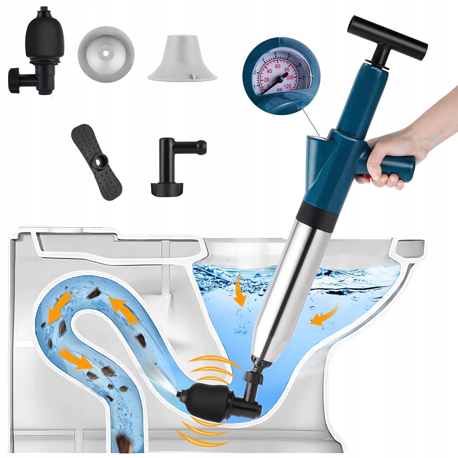 PISTOLET DO UDRAŻNIANIA RUR PRZEPYCHACZ WC ZLEWU KANALIZACJI SYFONÓW ...