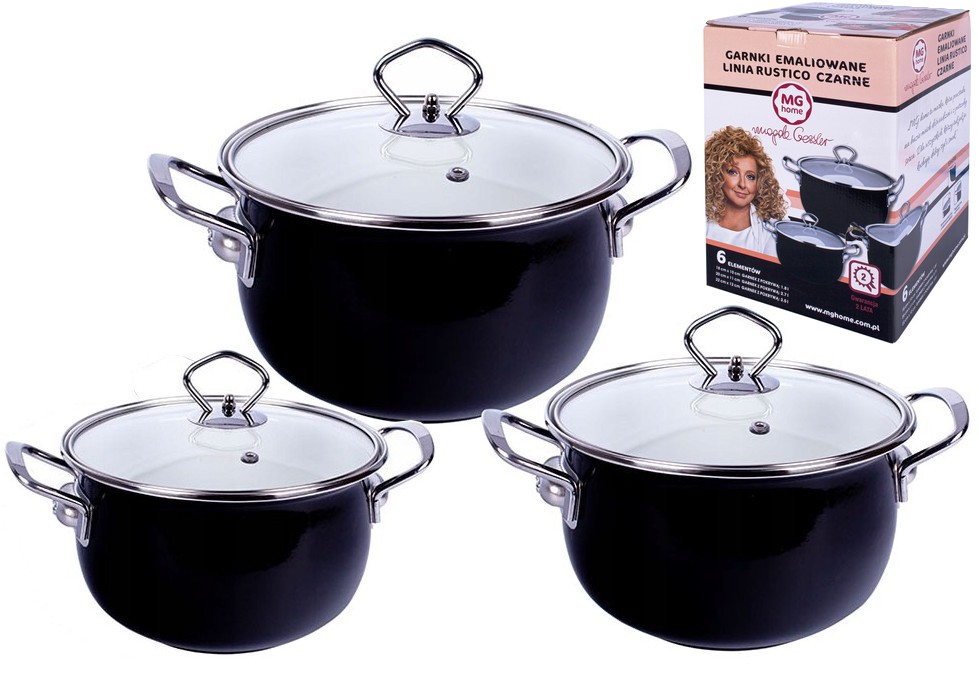 ZESTAW GARNKÓW Garnki EMALIA Emaliowane MG HOME (0025) • Cena, Opinie ...