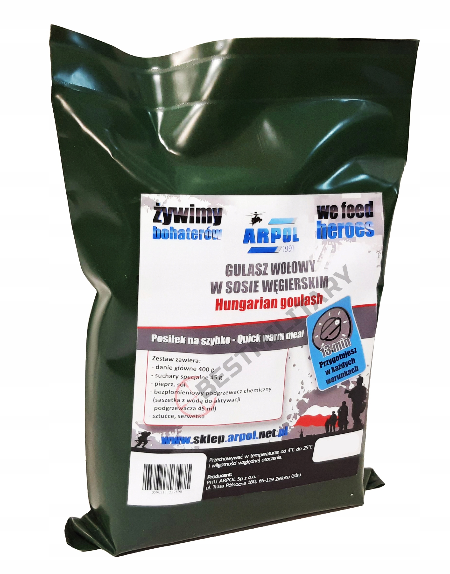 Racja Posiłek wojskowy GULASZ WOŁOWY W SOSIE WĘGIERSKIM (5903111227890 ...