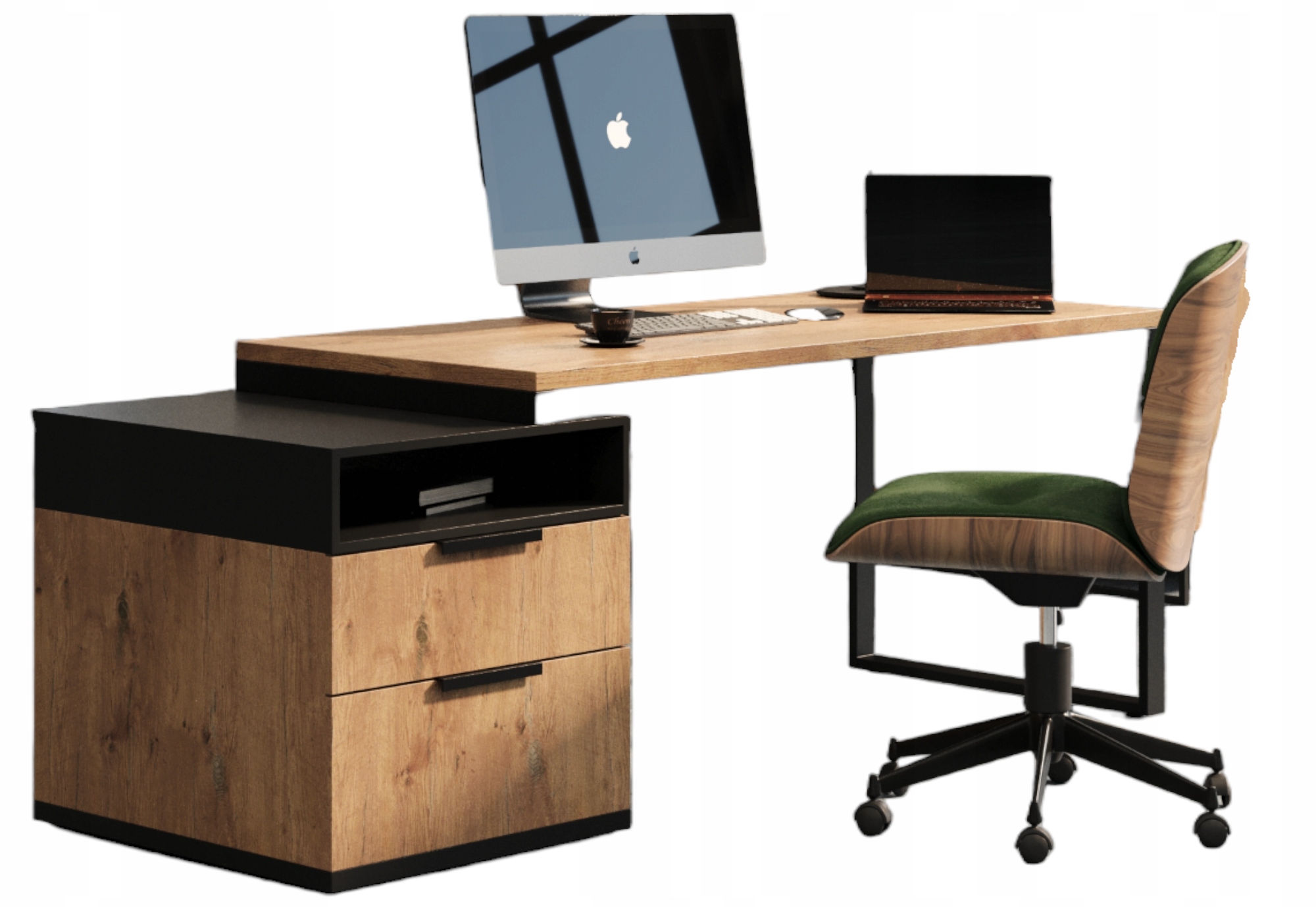 Biurko, Biurko Loft z Kontenerkiem, Biurko Komputerowe, Blat Dąb - 18 ...