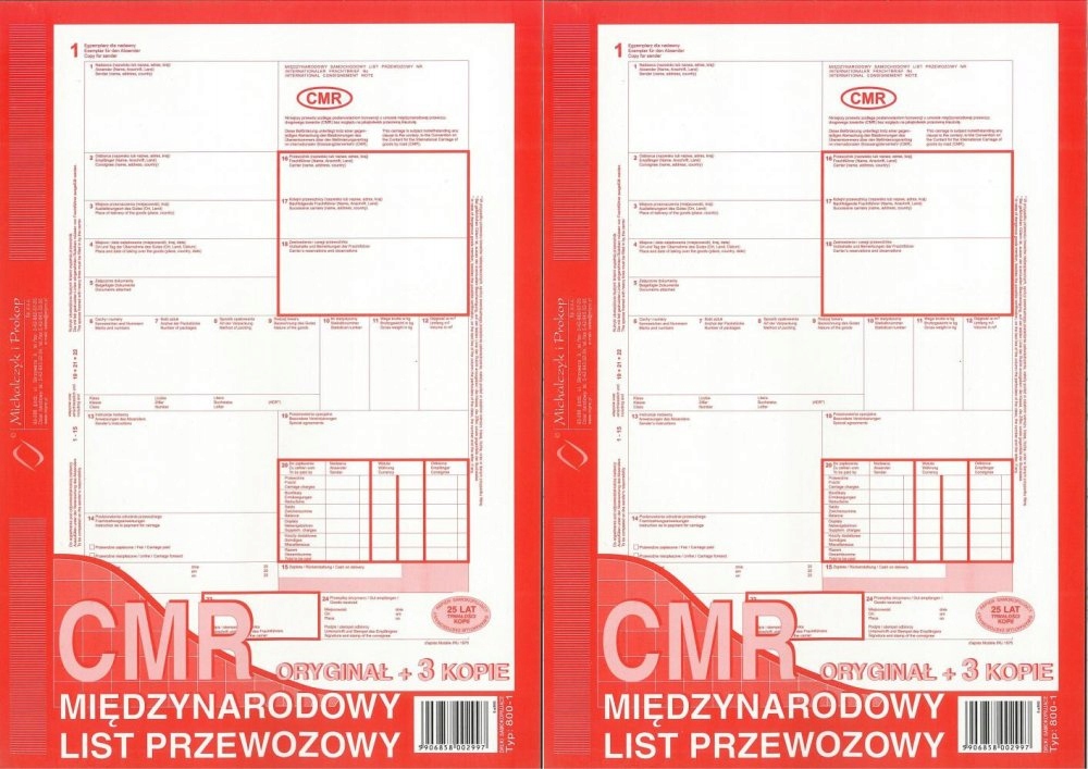 Druk CMR Międzynarodowy list przewozowy A4 x2 (5906858010022) • Cena ...