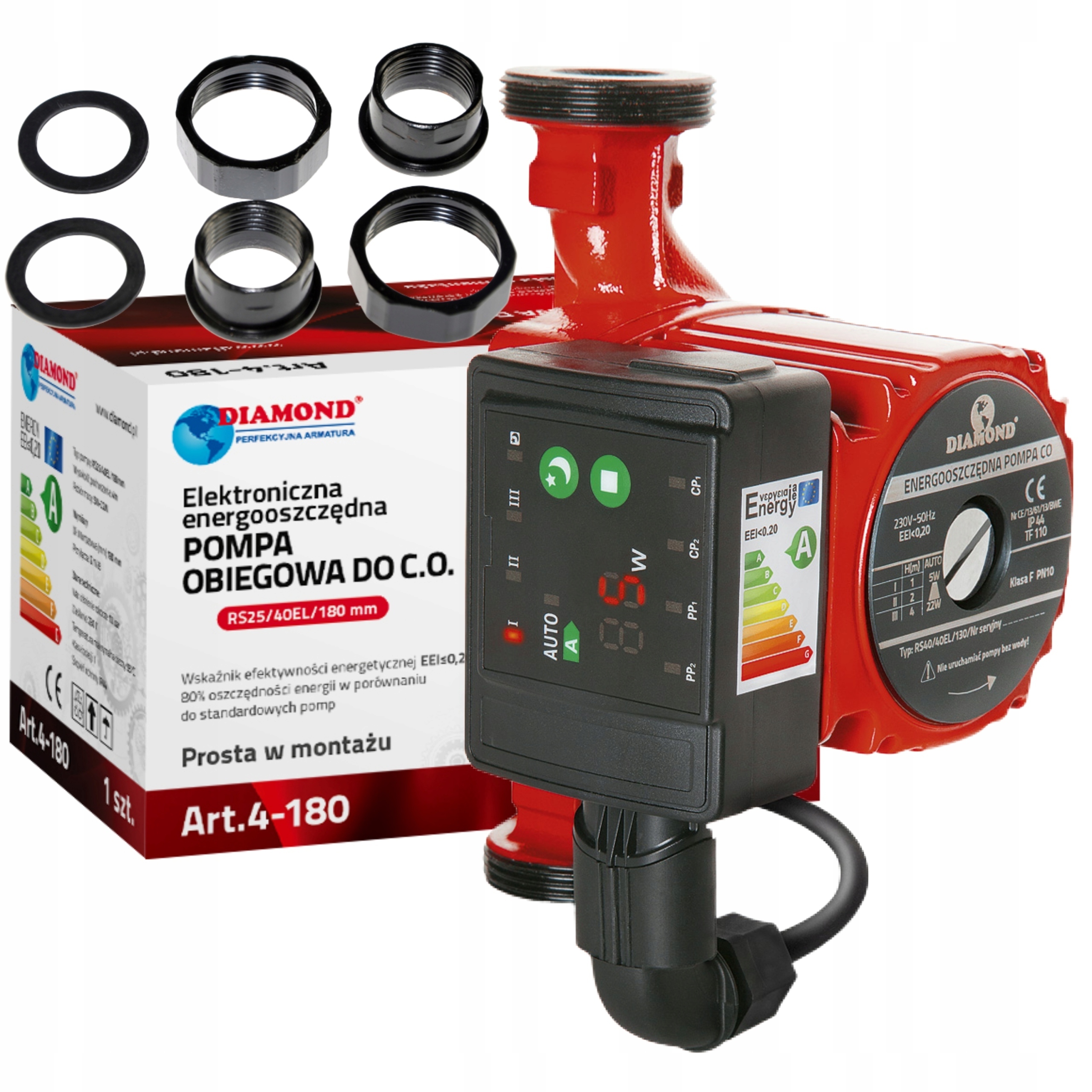 DIAMOND POMPA C.O OBIEGOWA ELEKTRONICZNA RS 25-60/180 ENERGOOSZCZĘDNA C.W.U (ART.4-130) • Cena ...