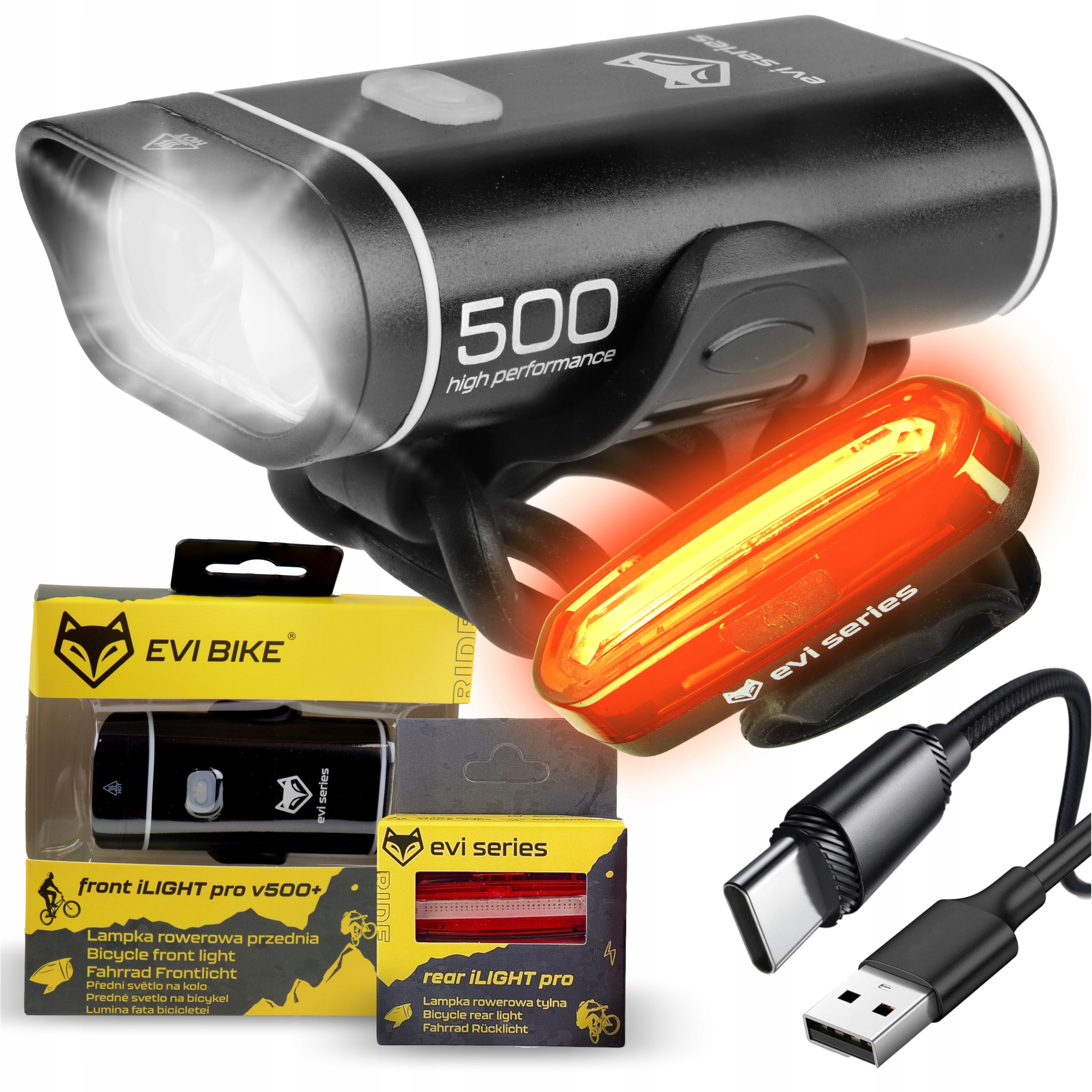 Světlo na kolo silné světlo Přední Zadní na řídítka iLIGHT Usb Set Pro ...