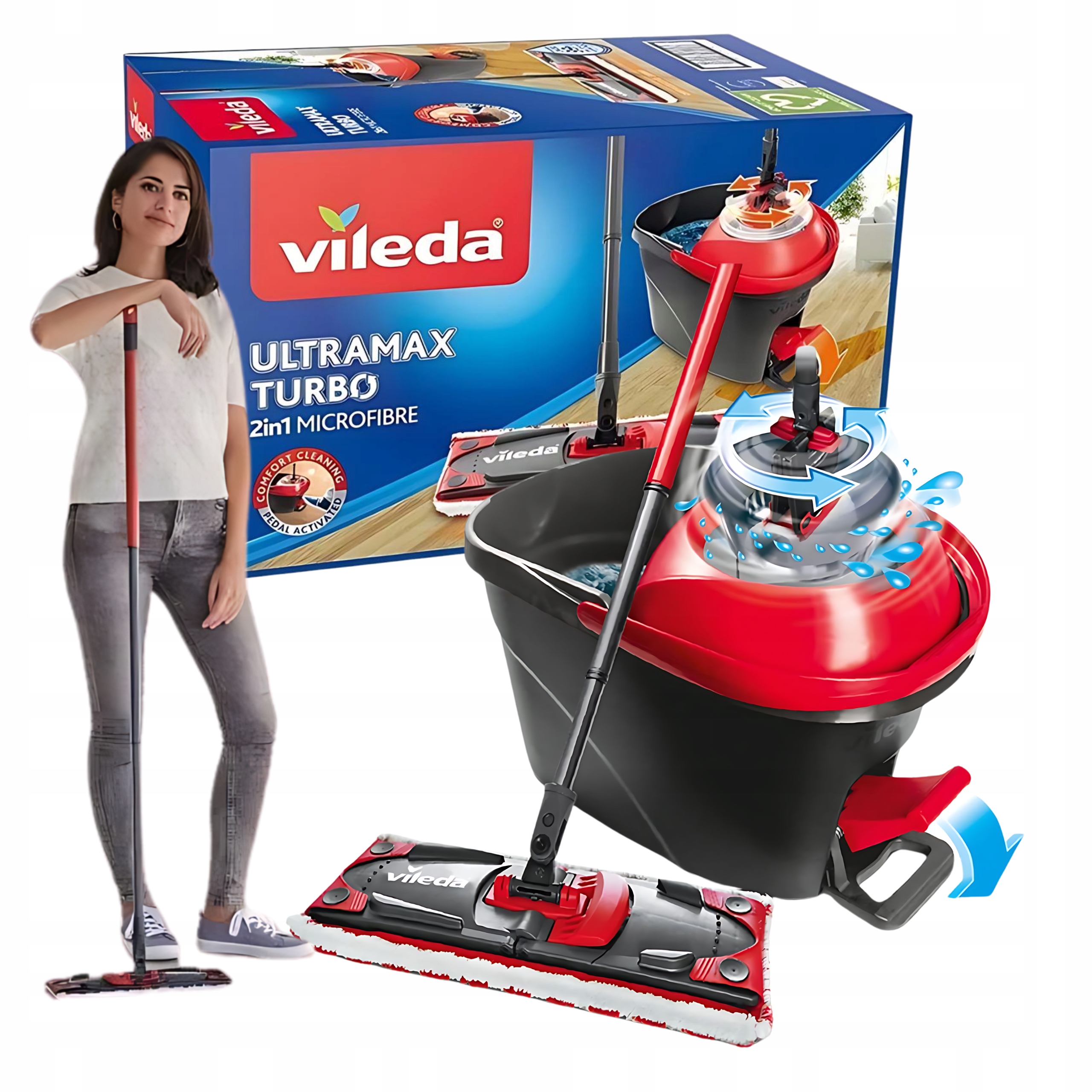 VILEDA Mop obrotowy Easy Wring ULTRAMAT ULTRAMAX TURBO Z WIRÓWKĄ PŁASKI ...