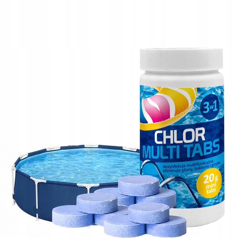CHLOR BLUE Tabletki Multifunkcyjne 3w1 Dezynfekcji Wody Basen GAMIX 20g ...
