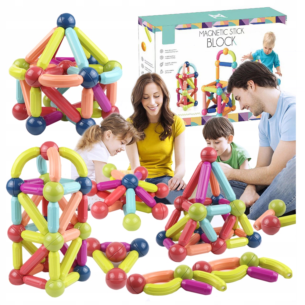 KLOCKI MAGNETYCZNE EDUKACYJNE KONSTRUKCYJNE RURKI MAGNETIC STICKS XXL ...