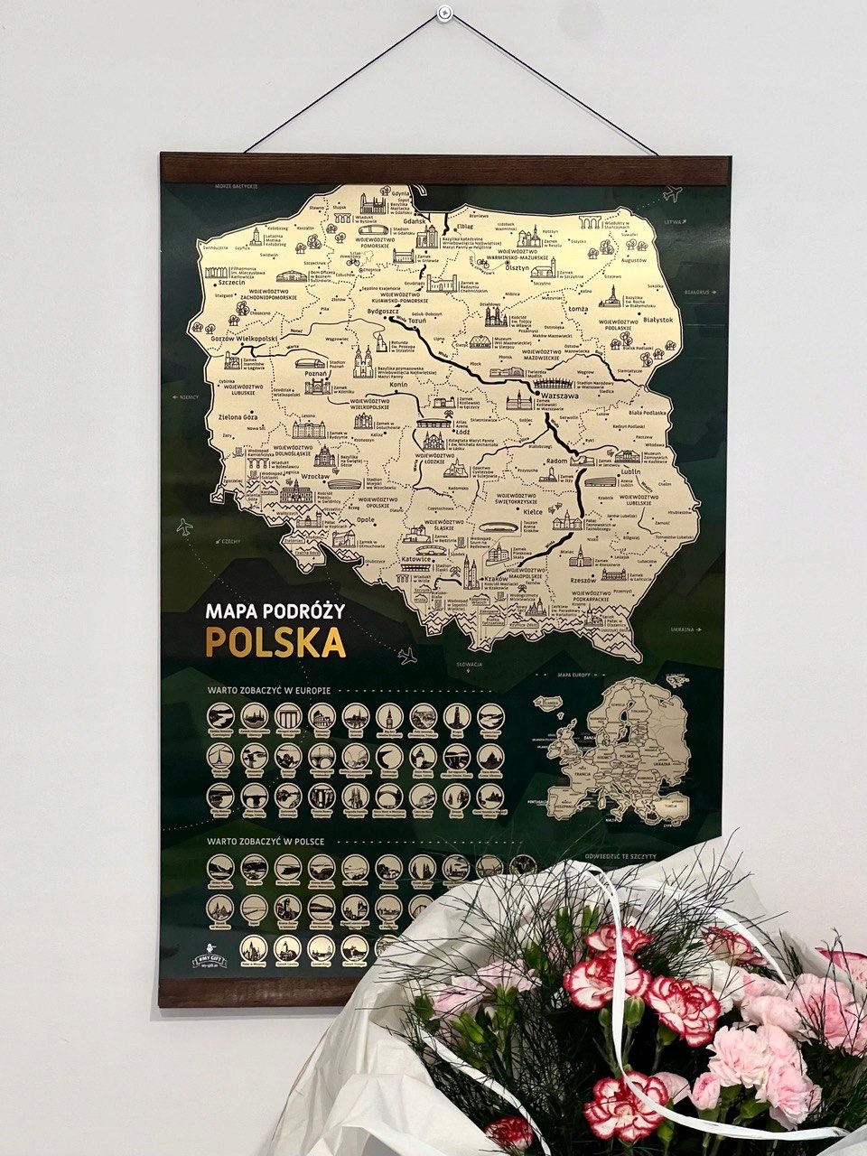 Mapa ZDRAPKA POLSKA + RAMKA DREWNIANA MAGNETYCZNA Polski 60x40 Prezent ...