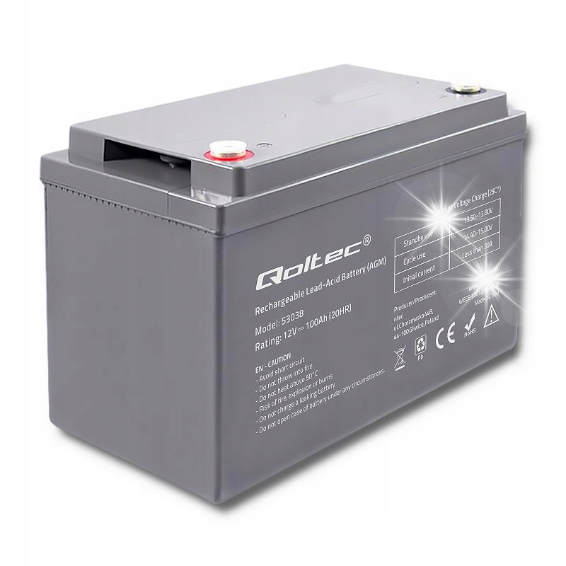 QOLTEC AGM Akkumulátor | 12V | 100Ah | max. 30A, (5907920588210) • Ár ...
