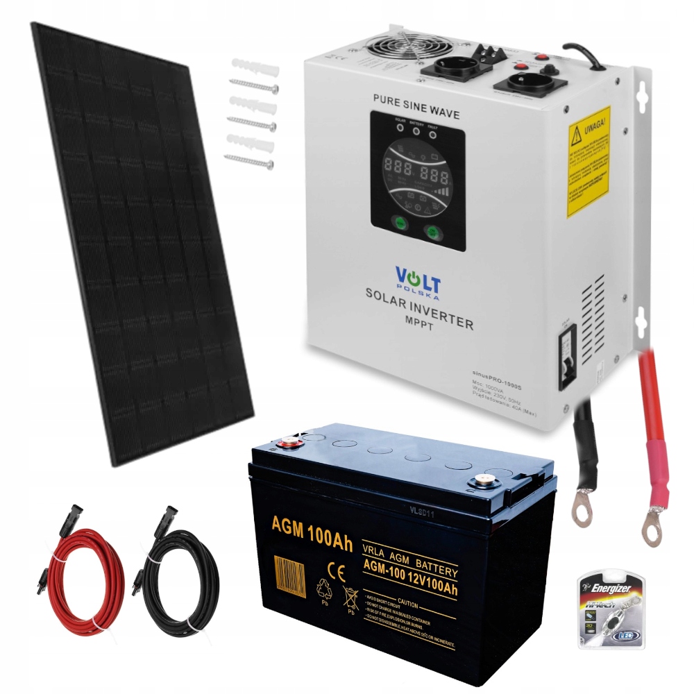 FOTOWOLTAIKA NA DZIAŁKĘ GARAŻ ZESTAW OFF GRID ZASILANIE 1KW 1000W 100AH ...